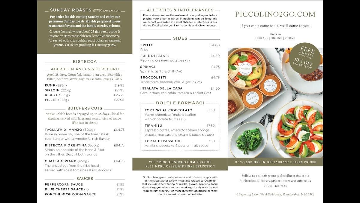 Menu at Piccolino Didsbury restaurant, Manchester, 6 Lapwing Ln