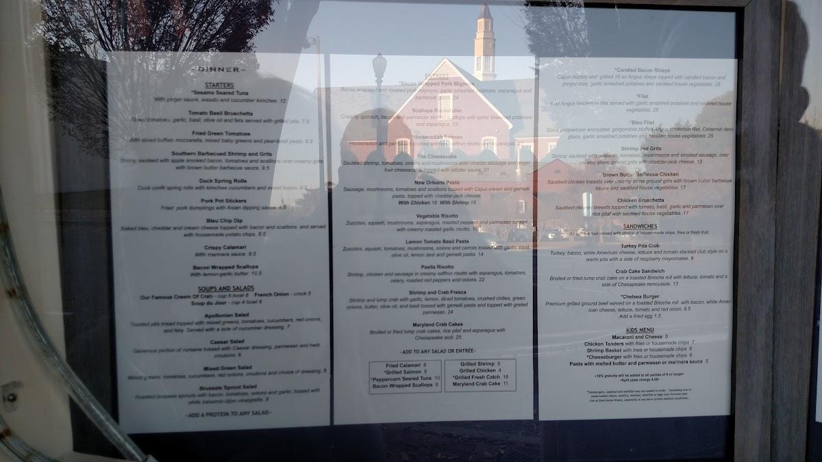 Menu at The Chelsea restaurant, New Bern