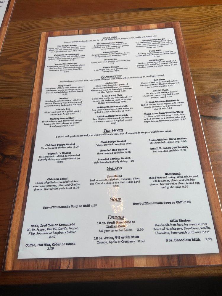 Menu at The Gateway restaurant, Plummer