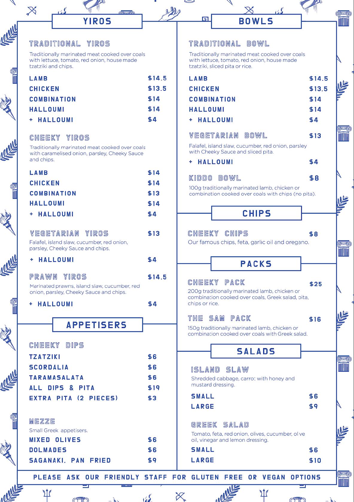 Menu at Cheeky Greek Henley Beach restaurant, Henley Beach