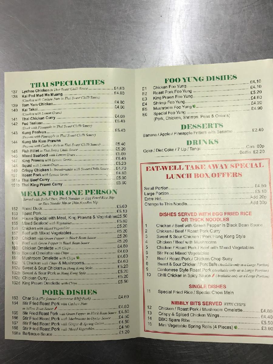 Menu at Eat Well fast food, Bushey