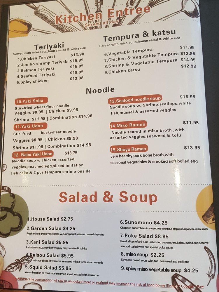 Menu at Momiji sushi bento teriyaki restaurant, Klamath Falls