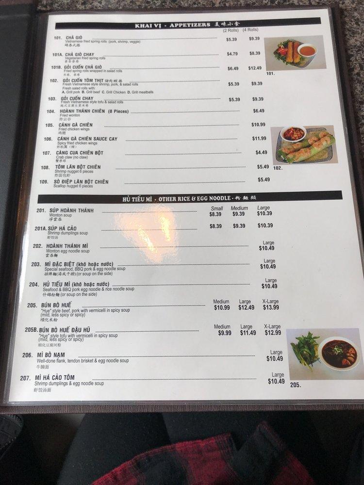 Menu at Pho Ngon restaurant, St. Catharines