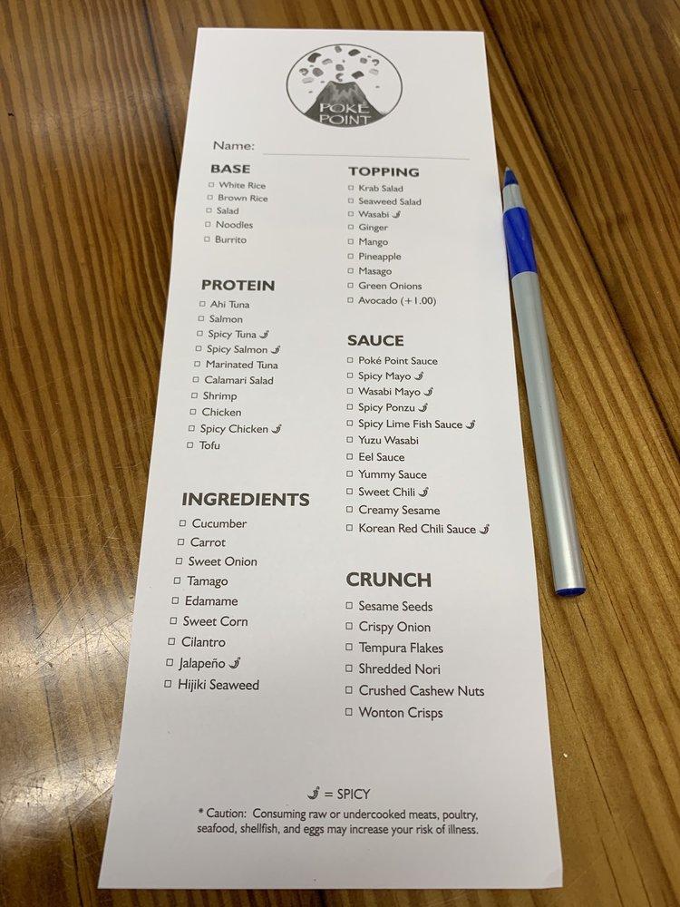 Menu at Poké Falls restaurant, Wesley Chapel