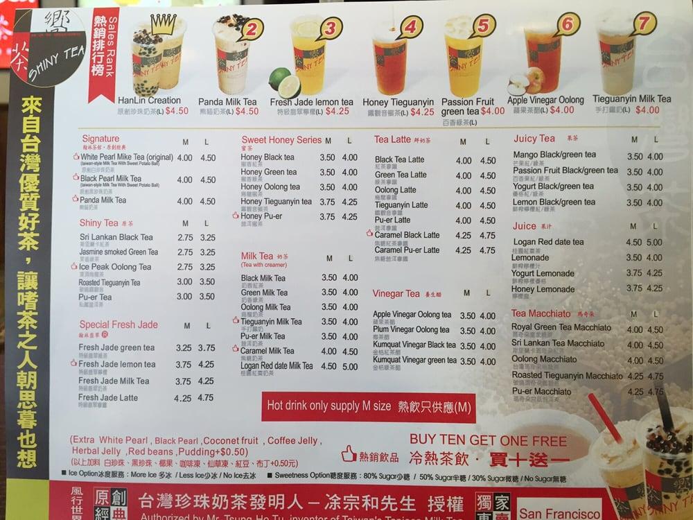 Menu at Shiny Tea, Oakland