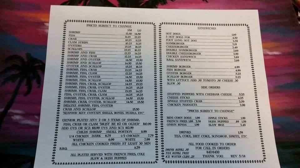 Menu at Silver Hill Grill restaurant, Holden Beach