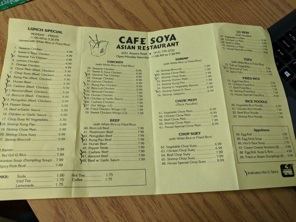 Menu at Soya Restaurant, El Paso