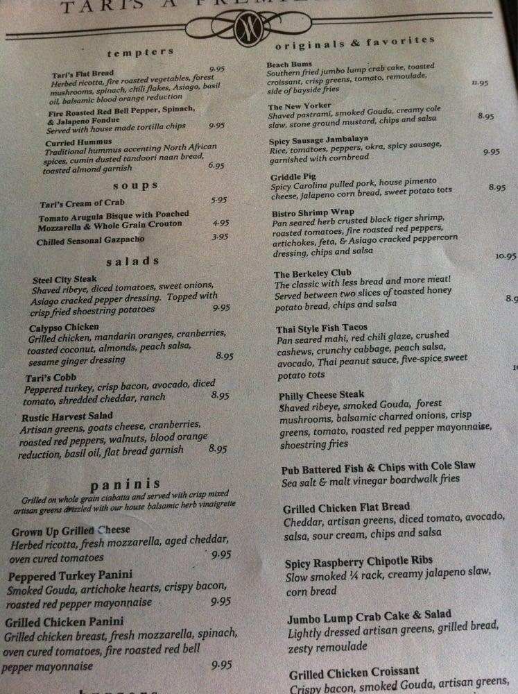 Menu at Tari's cafe, Berkeley Springs