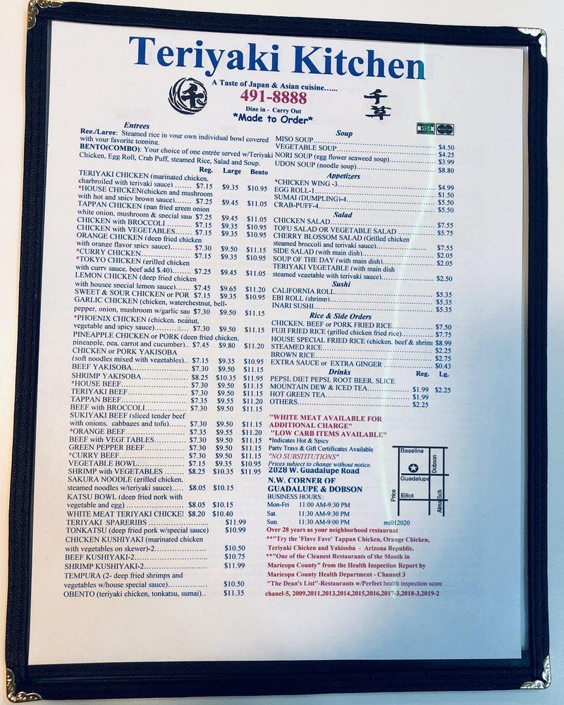 Menu at Teriyaki Kitchen restaurant, Mesa