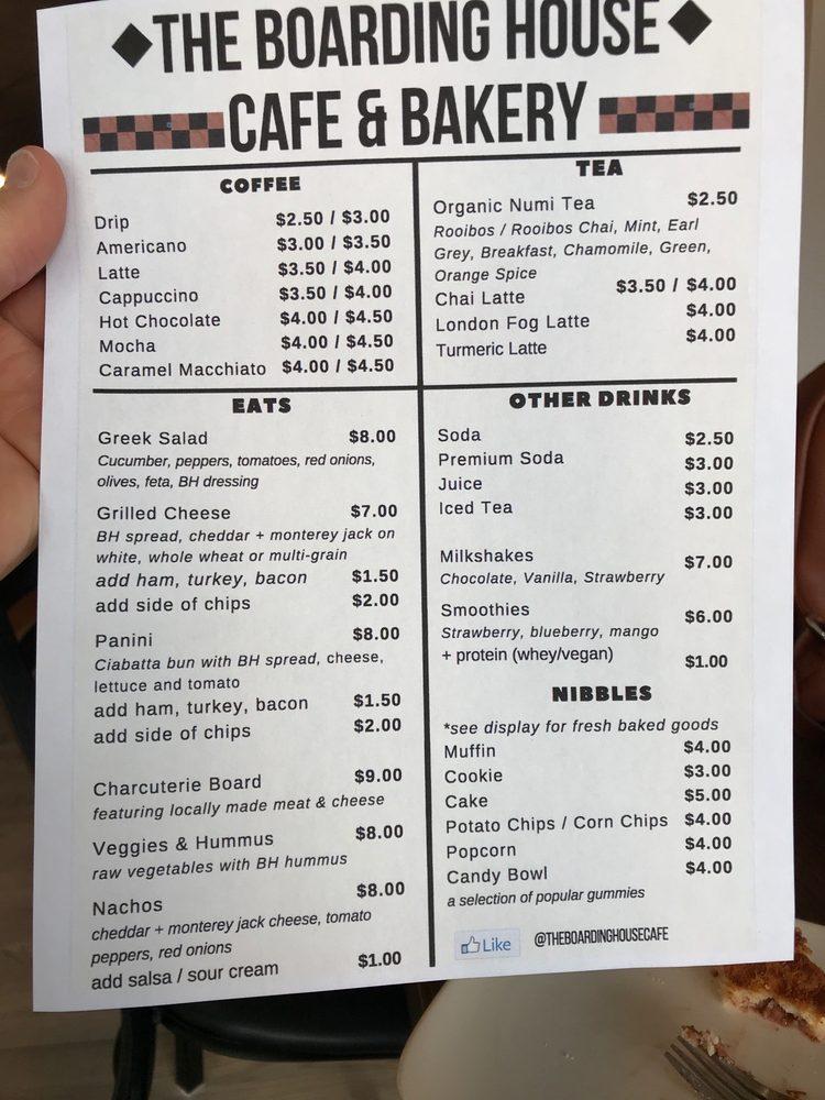 Menu at The Boarding House Cafe, Vernon