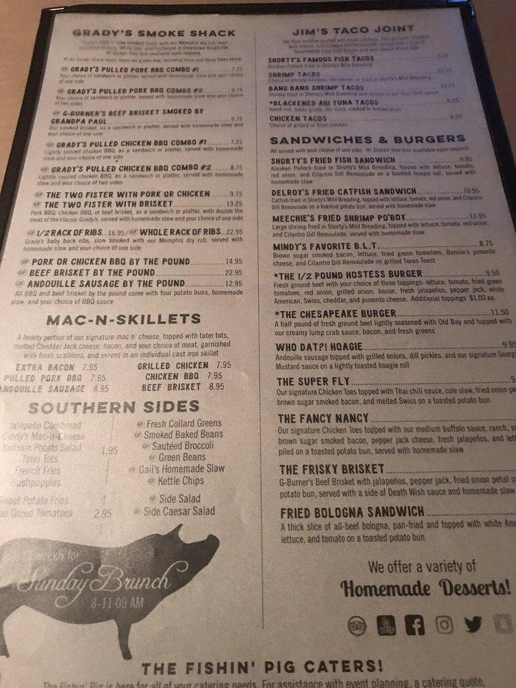 Menu at The Fishin' Pig BBQ, Farmville, Farmville Rd