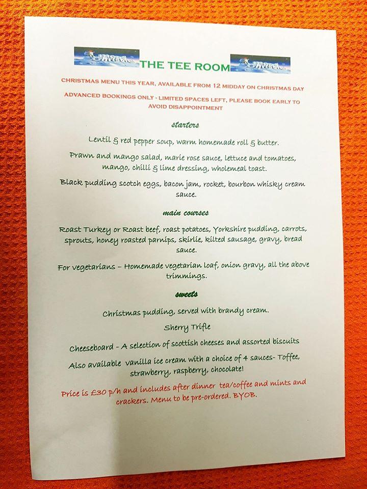 Menu at The Tee Room cafe, Dunning