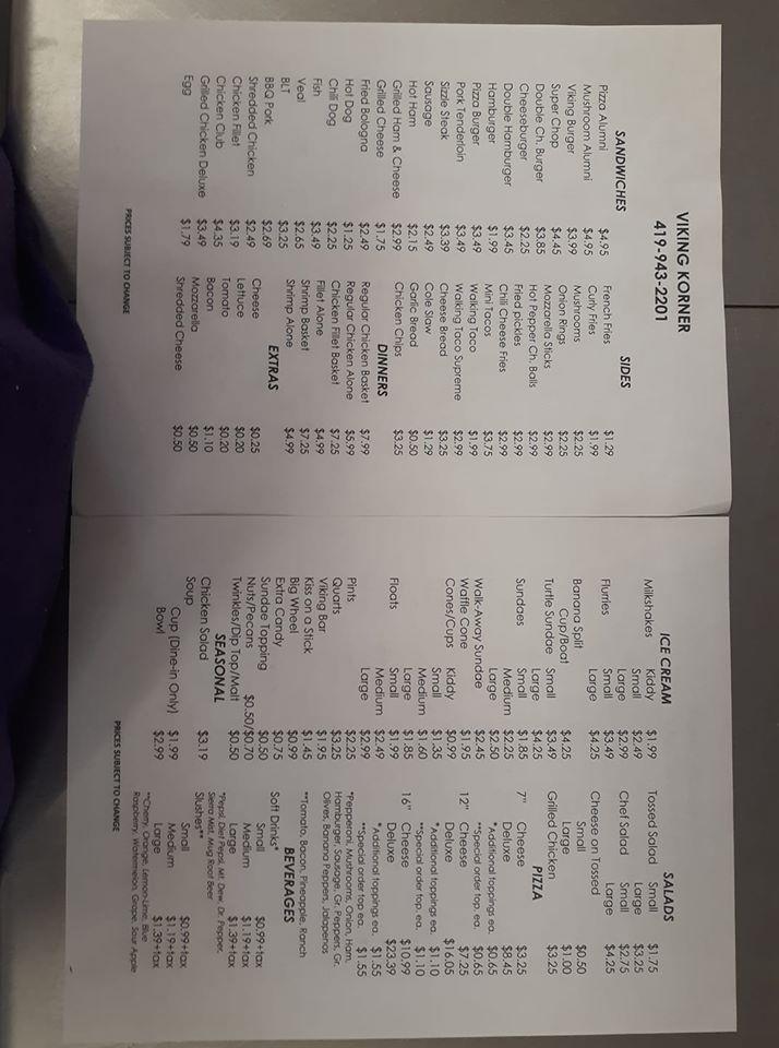 Menu at Viking Korner restaurant, Leipsic