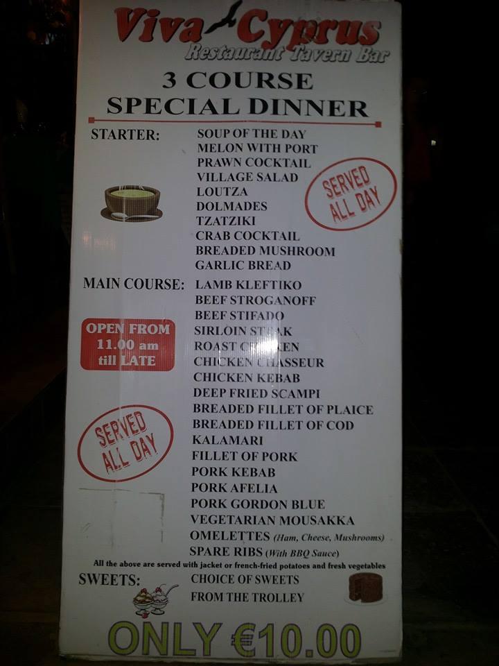 Menu at Viva Cyprus Restaurant, Paphos, QC39+MXP