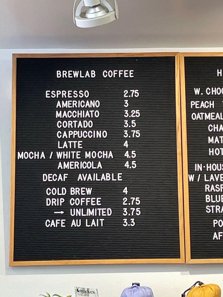 Menu at BrewLab Coffee cafe, Champaign