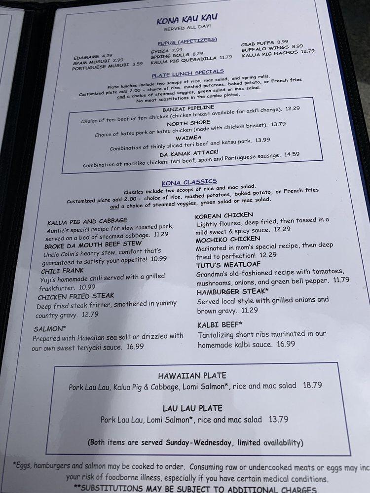 Menu at Kona Kitchen - Lynnwood restaurant, Lynnwood