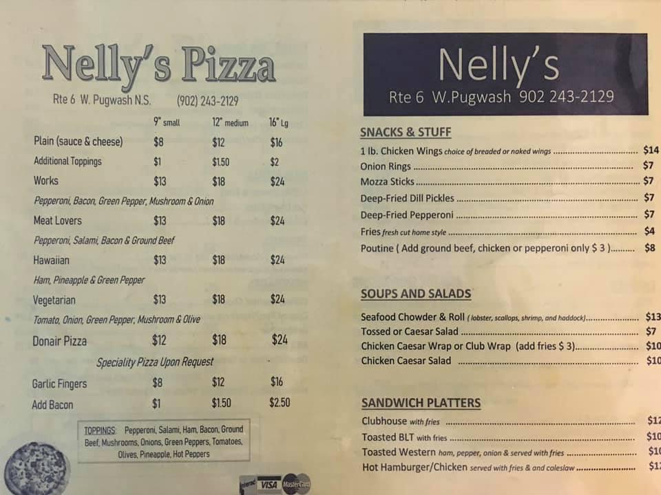 Menu at Nelly's Grill and Dairy Bar, Canada