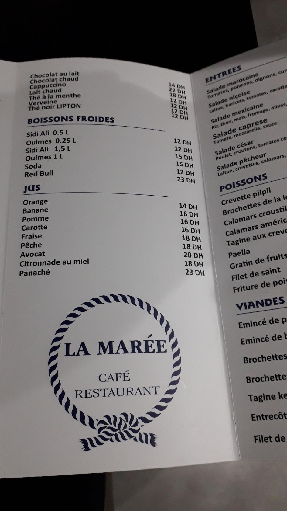 Speisekarte von Snack la marée restaurant, Marokko