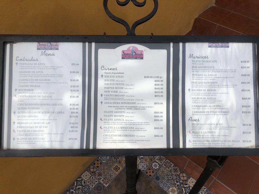 Menu at Sonora Steak HOUSE steakhouse, Hermosillo, Eusebio Francisco ...