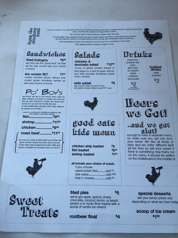 Menu at The Blue Rooster Restaurant, Broken Bow, N US Hwy 259