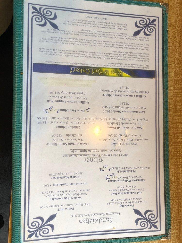 Menu at The Swedish Inn Family Restaurant, Lindstrom