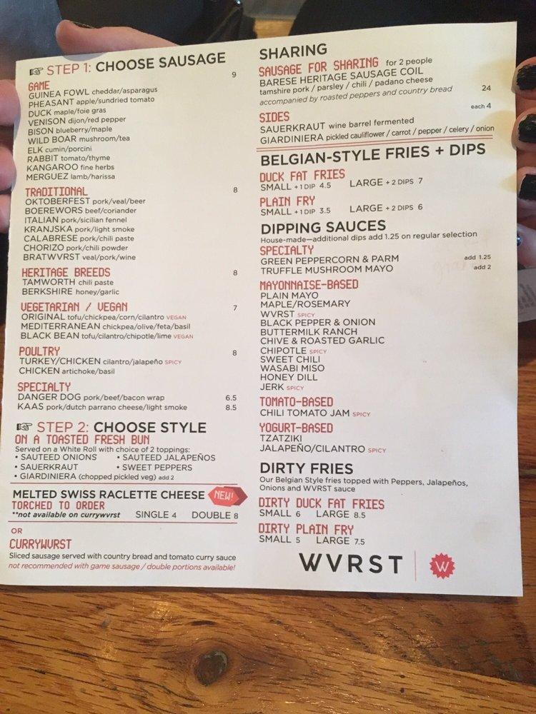 Menu at WVRST pub & bar, Toronto, 609 King St W