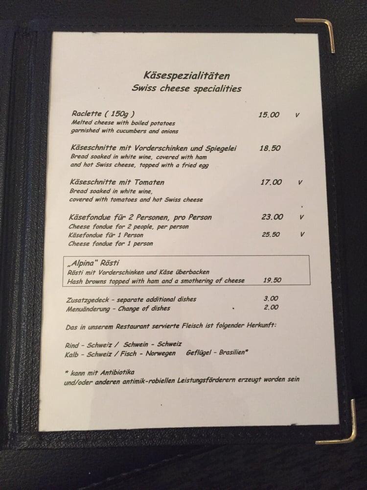 Menu au Alpina Panorama hotel & Restaurant, Lauterbrunnen