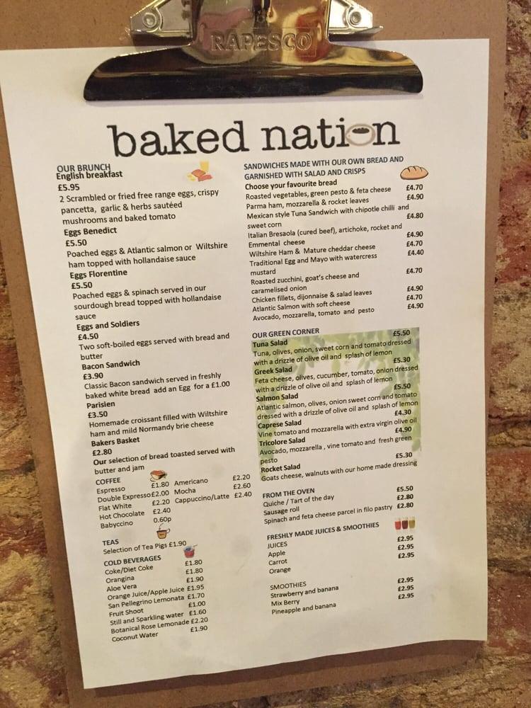 Menu at Baked Nation cafe, St Albans