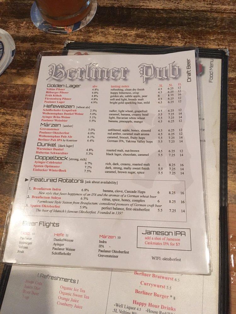 Menu at Berliner Pub, Renton