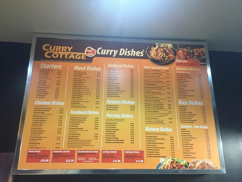 Menu at Curry Cottage restaurant, Peterborough