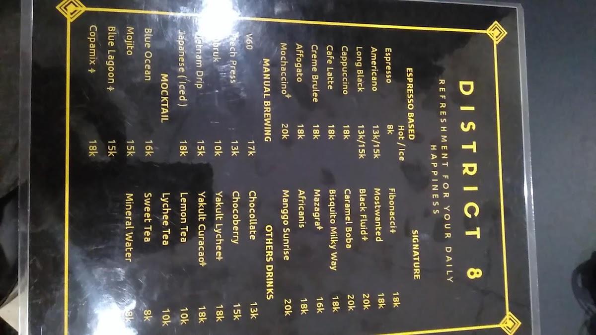 Menu at District 8 Cafe, Bandung