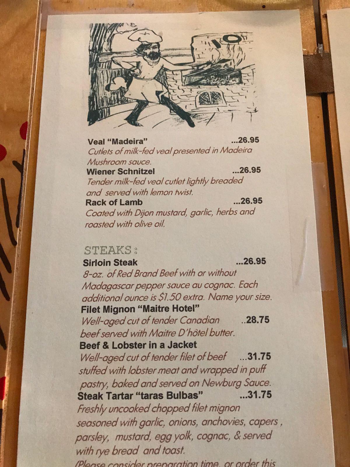 Menu at Georgian House 1858 club, Alexandria