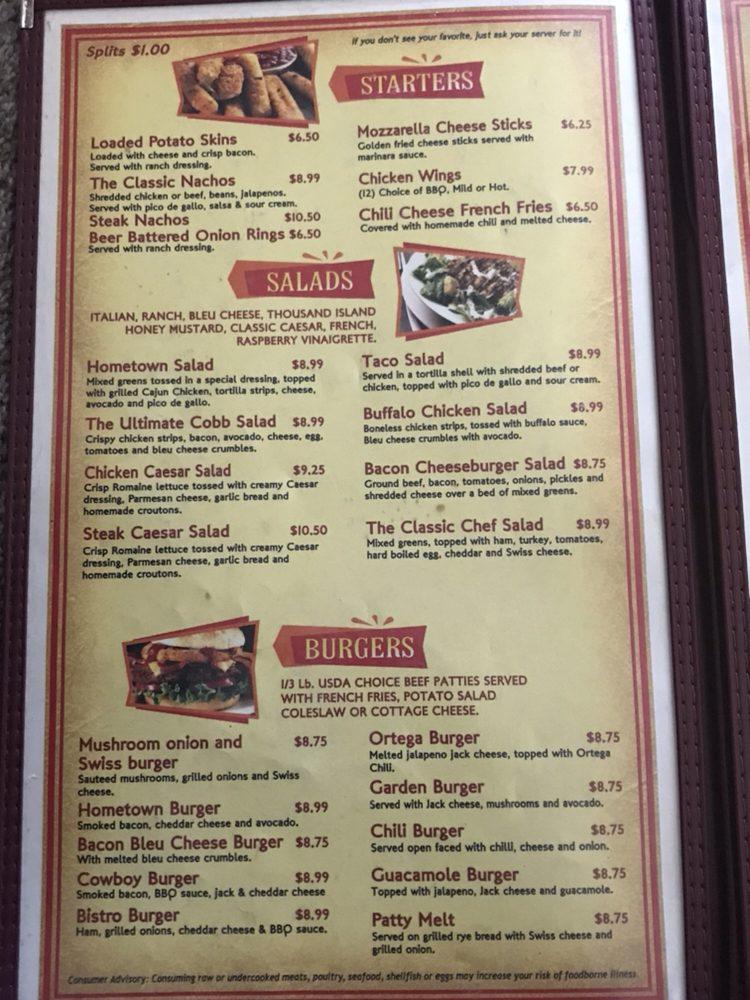 Menu at Hometown Café cafe, Reno