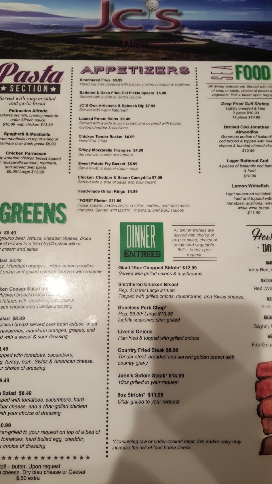 Menu at JC's Restaurant, Burton