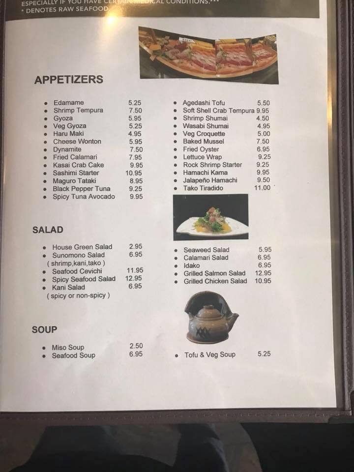 Menu at Kasai Japanese Restaurant, Green