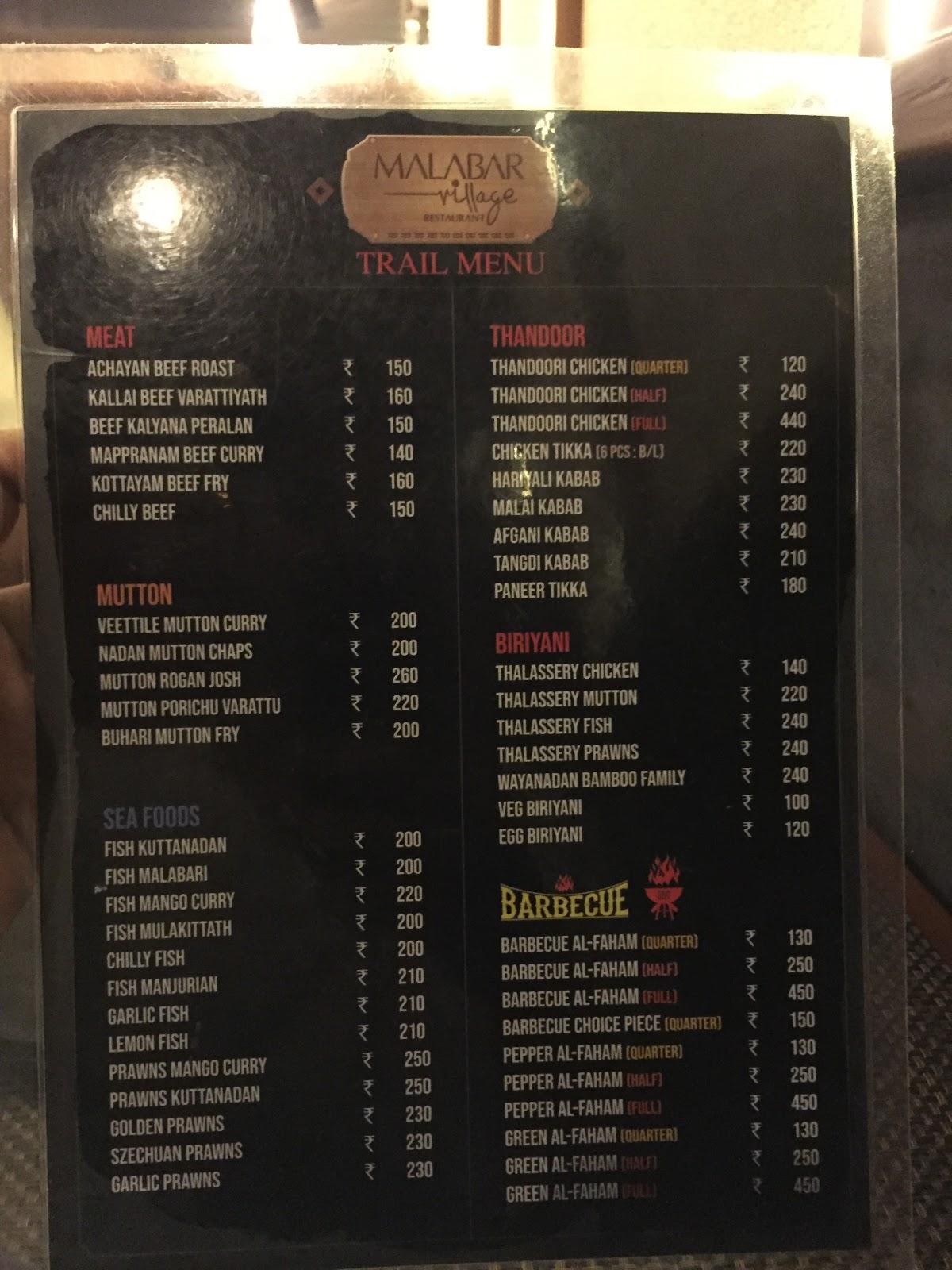 Menu at MALABAR VILLAGE RESTAURANT, Muvattupuzha