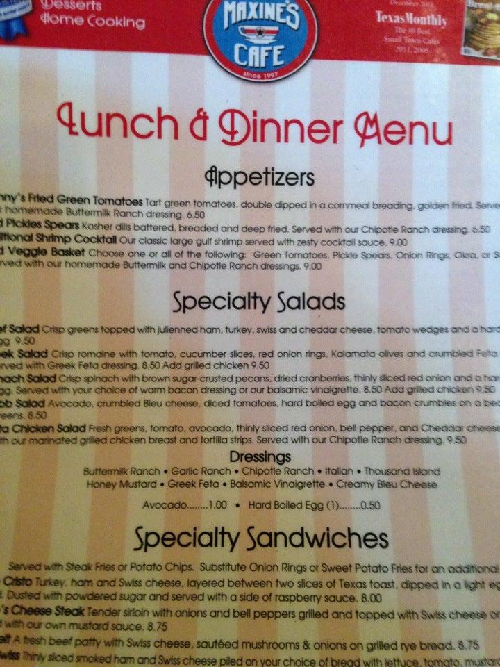 Menu at Maxine's Cafe & Bakery, Bastrop