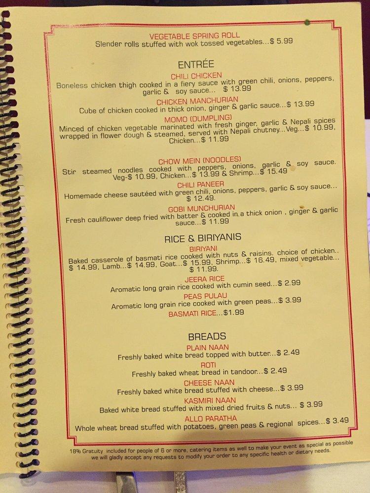Menu at Namaste Cuisine restaurant, Alexandria, Rose Hill Dr