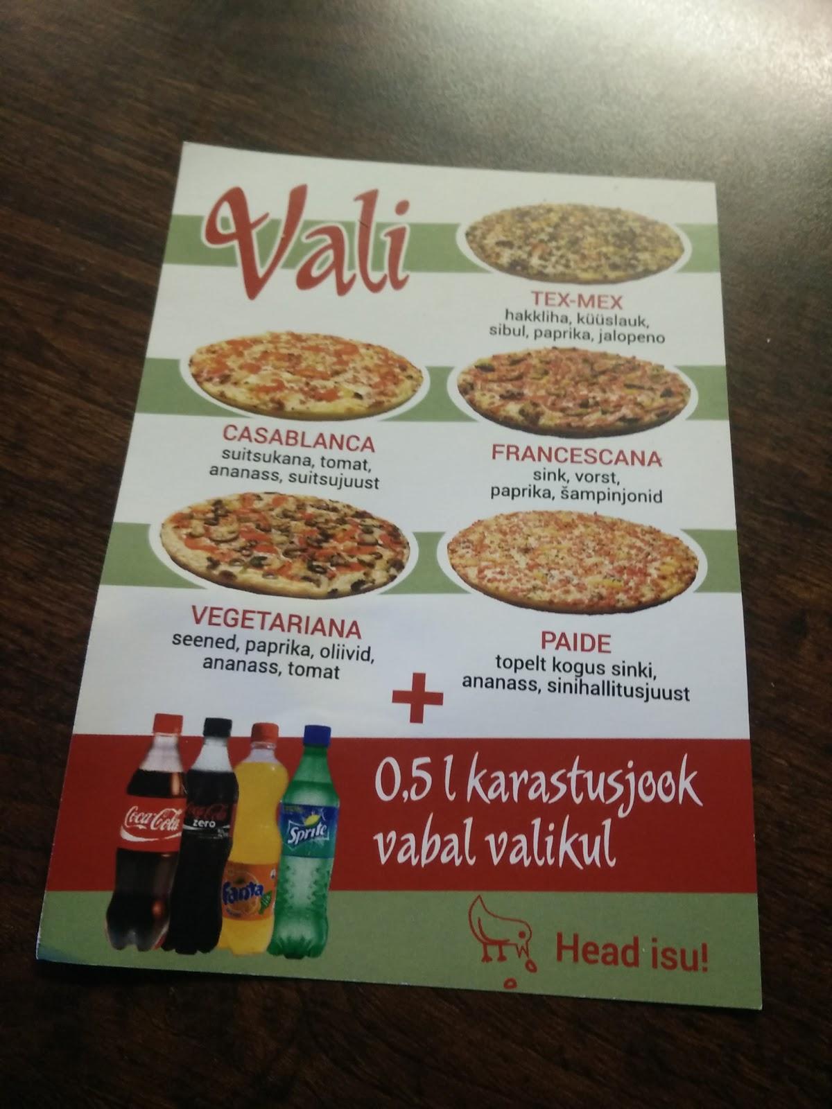 Menu at Pizzakiosk pizzeria, Jüri, Aruküla tee 29