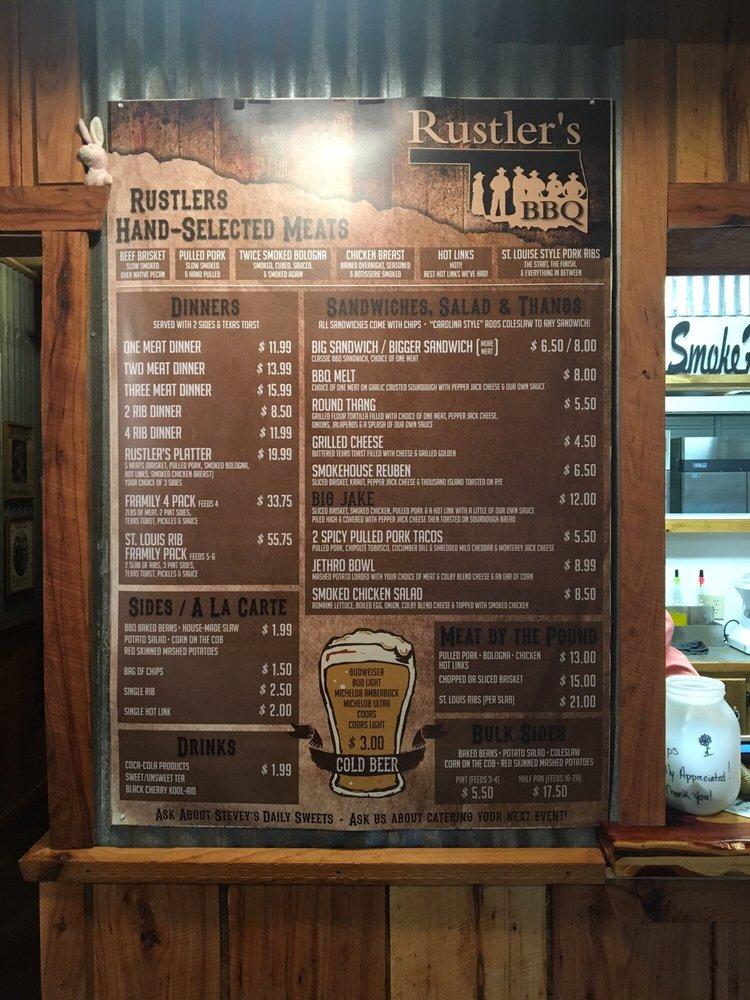 Menu at Rustler's BBQ, Henryetta