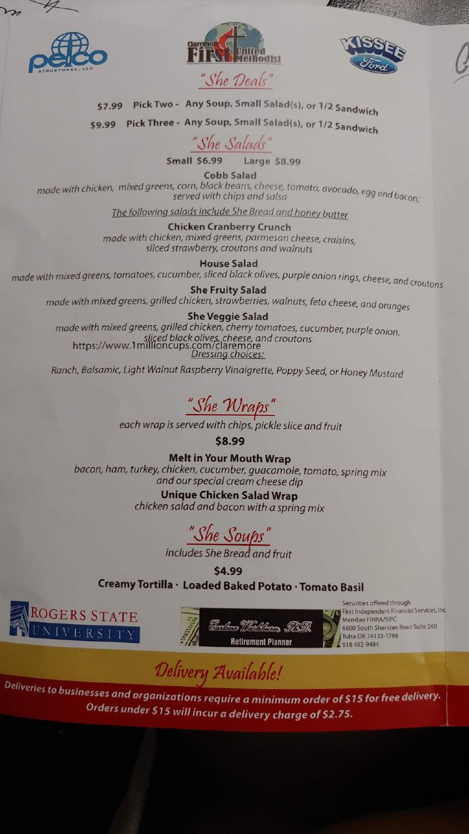 Menu at She Brews Coffee Roasters cafe, Claremore, 414 W Will Rogers Blvd