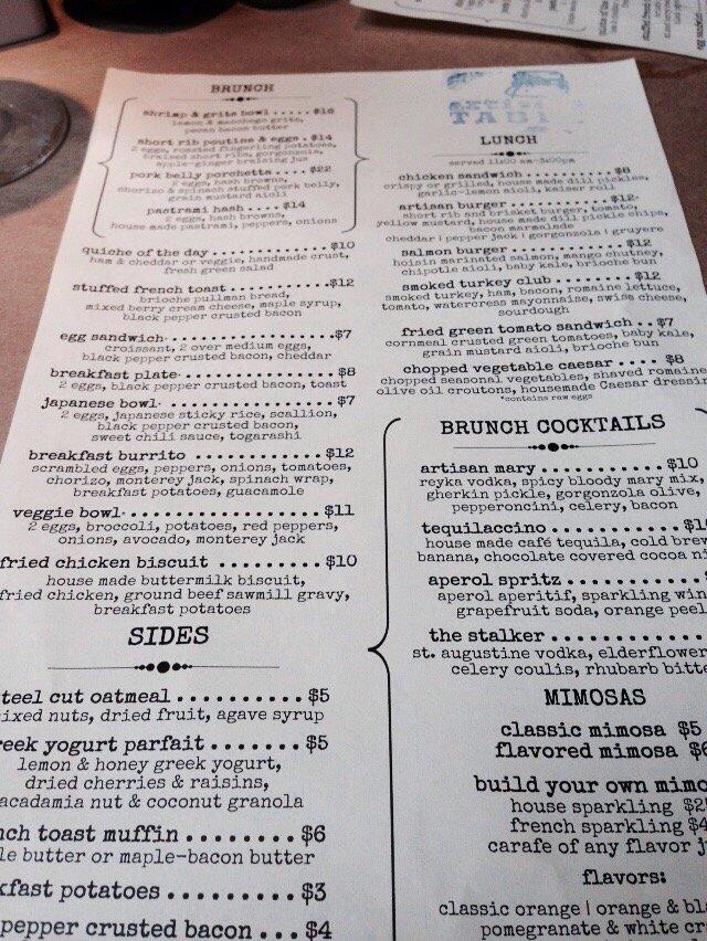 Menu at Artisan's Table restaurant, Orlando