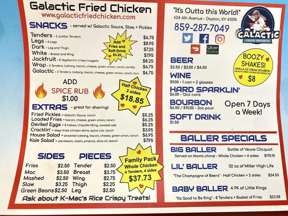 Menu at Galactic Fried Chicken pub & bar, Dayton
