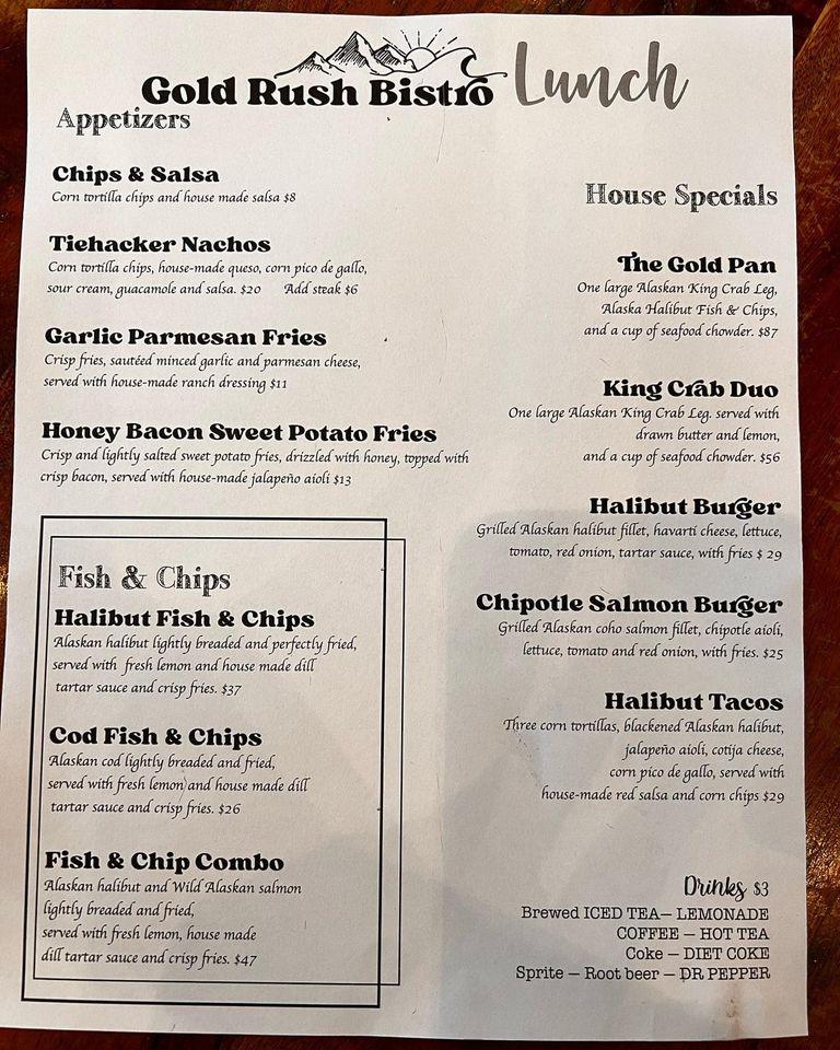 Menu at Gold Rush Bistro restaurant, Seward