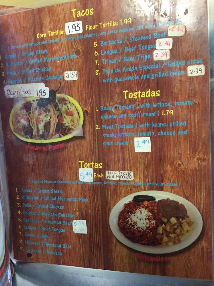 Menu at Los Charros restaurant, East Moline