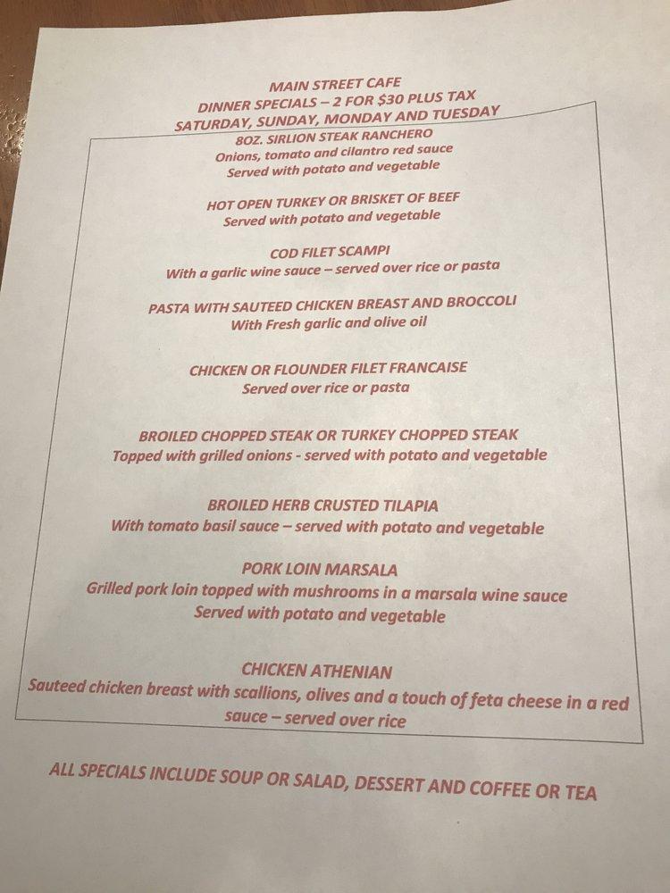 Menu at Main Street Cafe, New City