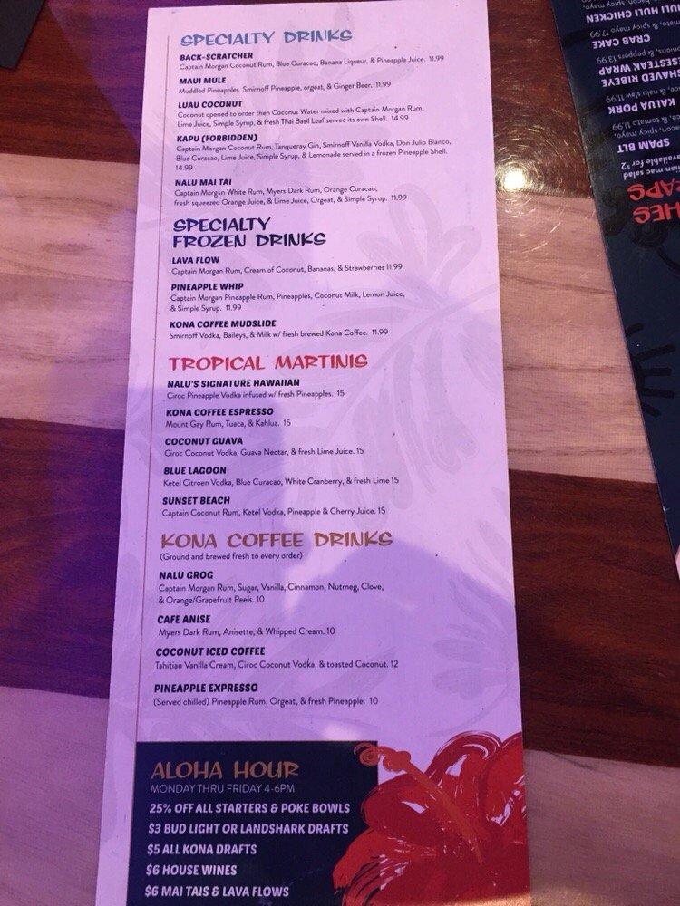 Menu at Nalu restaurant, Rehoboth Beach