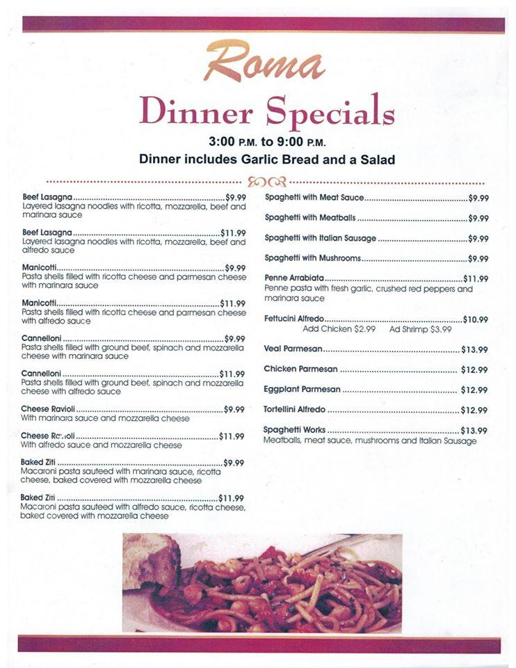 Menu at Roma's Pizza and Pasta pizzeria, Columbus