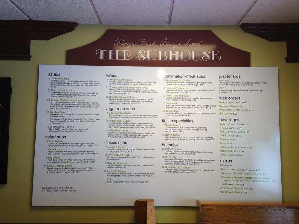 Menu at Subhouse restaurant, Hudson