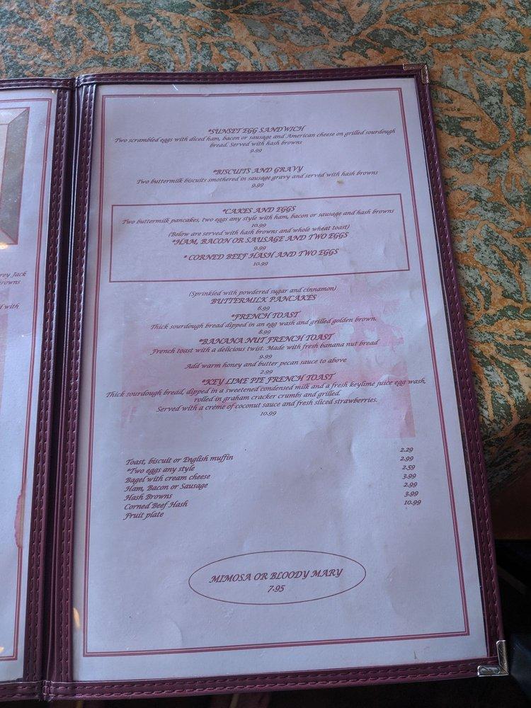 Menu at Sunset Grill restaurant, Sanibel